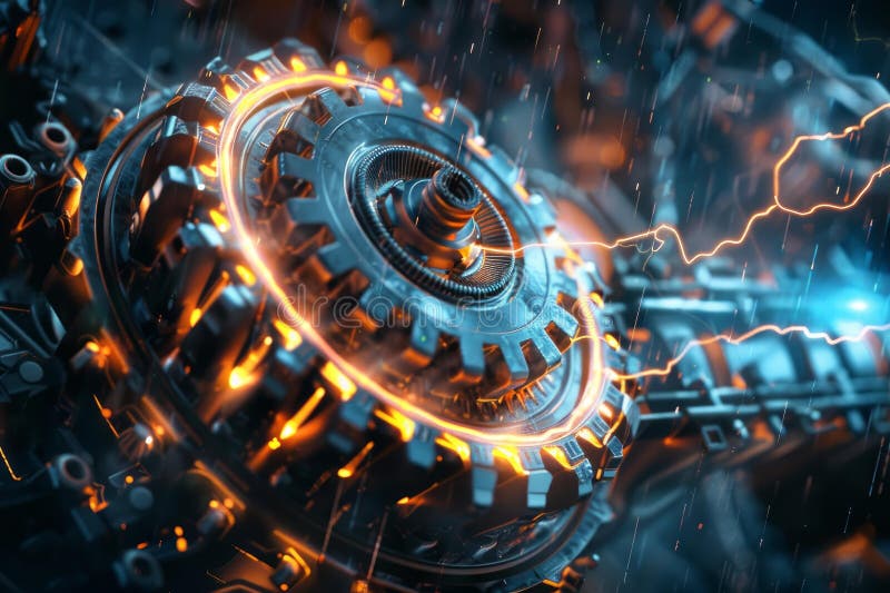 Complex Mechanism with Rotating Gears Generating Energy with Lightning ...
