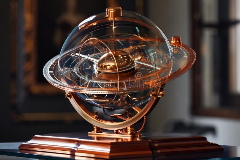 Complex Mechanism of a Spherical Clock Showing Time and Planets Stock ...