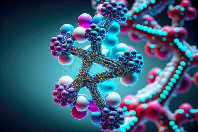 Complex Microbiological Structure of Molecule Closeup in Turquoise Pink ...