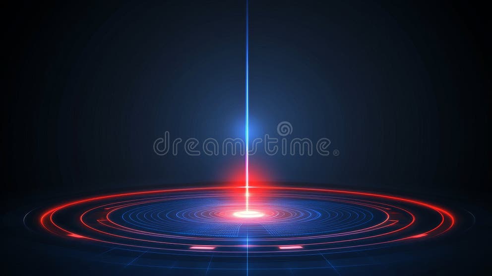 A Complex Microchip Circuit Board Featuring a Glowing Red and Blue ...