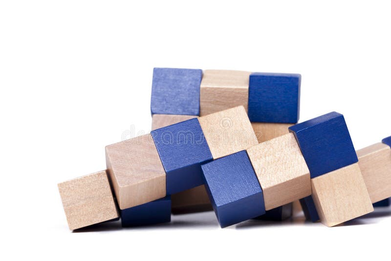 Complex Mind Challenging Puzzle, Blue Wooden Cubes Toy Isolated on ...
