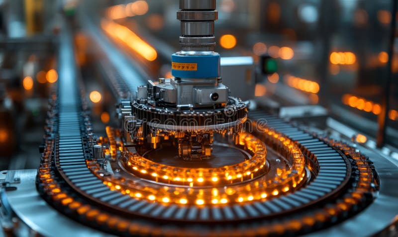 Complex Miniature Machinery Working on Assembly Line in Factory Stock ...