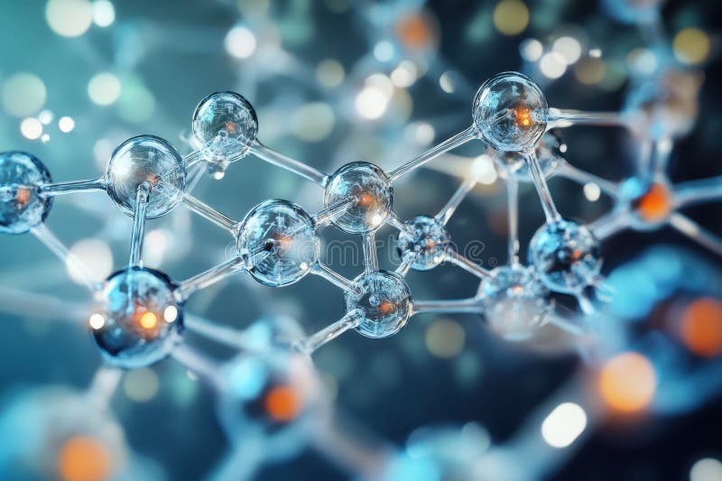 Complex Molecular Structure with Linked Atoms and Glowing Spheres in a ...