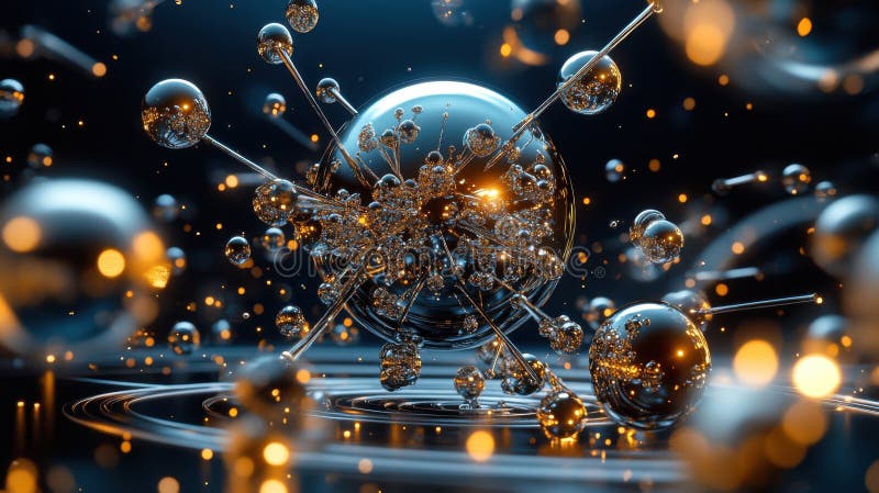 A Complex Molecular Structure of Shiny Spheres and Spikes Floats in a ...