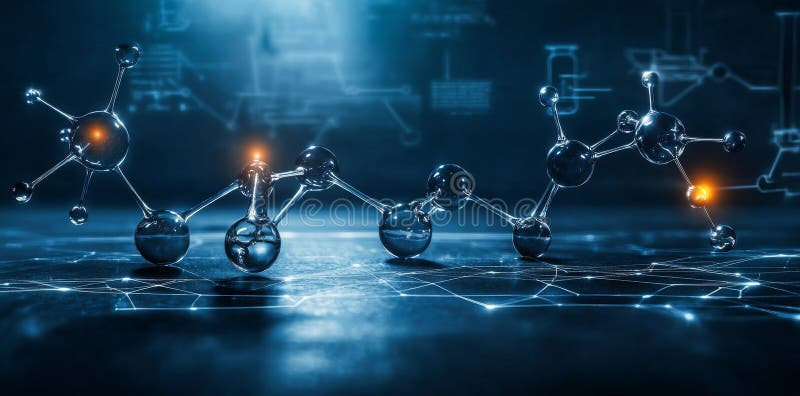 Complex Molecule 3D Illustration. an Abstract Molecular Lattice ...