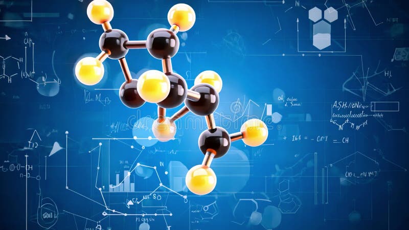 Complex Molecule Structure Against Scientific Background with Data and ...