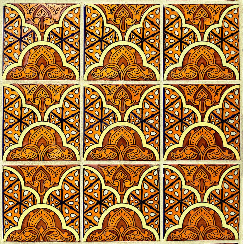 Complex Morrocan Deep Orange, Sienna, Light Yellow Tile Pattern Stock ...