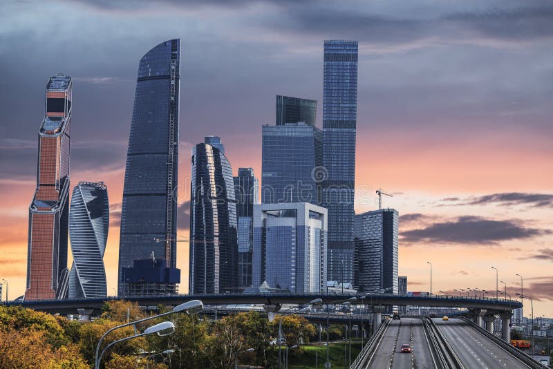 The Complex Moscow-city at Sunset, Moscow Editorial Stock Photo - Image ...
