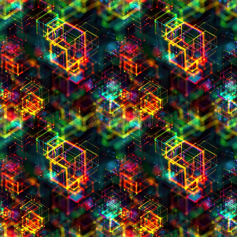 Complex Neon 3D Geometric Pattern Design. Generative AI Stock ...