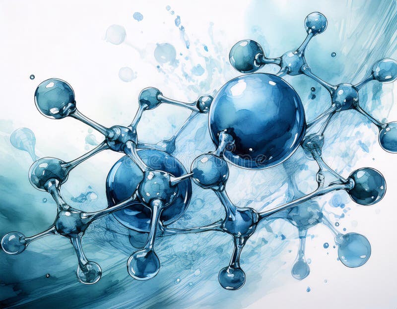 A Complex Network of Atoms, Rendered in a Vibrant Blue, Swirling ...