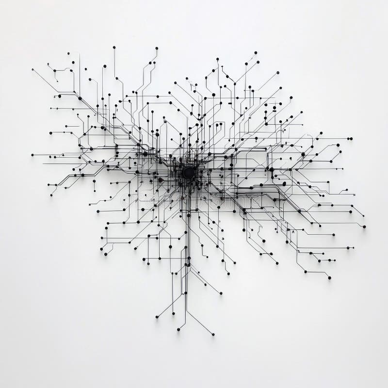A Complex Network of Black Lines and Dots Creates an Abstract ...