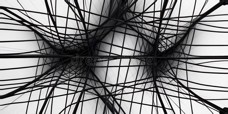 Complex Network of Black Lines Intersecting Against a White Background, Creating an Abstract and ...