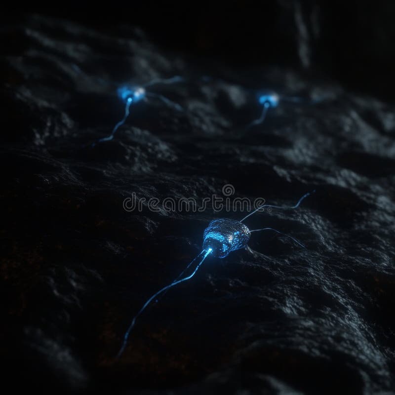 A Complex Network of Blue Glowing Neurons is Visible Under a Dark ...
