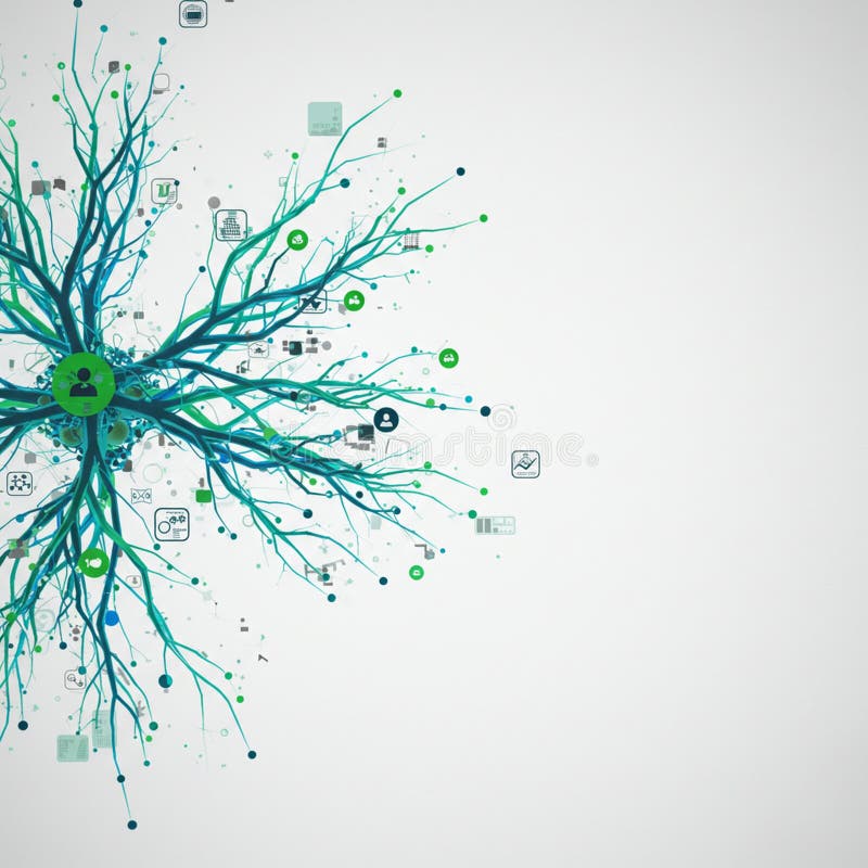 A Complex Network of Branching Lines in Shades of Blue and Green ...