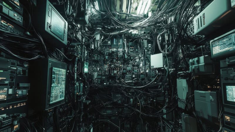 Complex Network of Cables and Circuit Boards Connecting Retro Computers ...