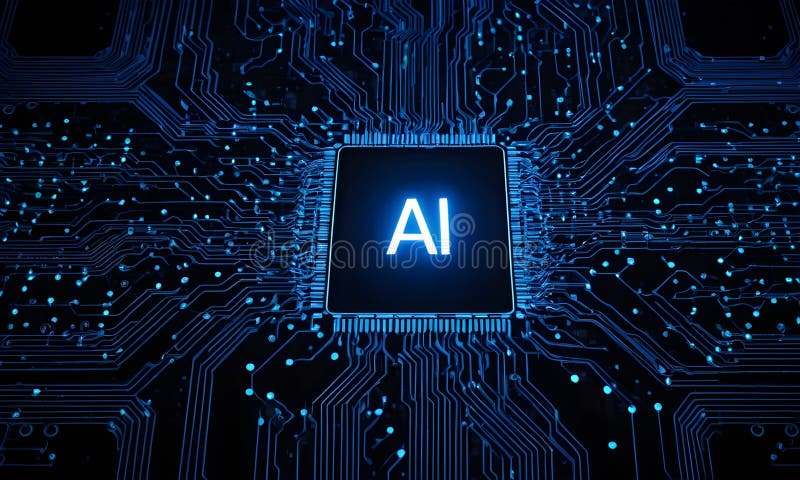 Complex Network of Circuits Converges, Microchip with Ai . Representing ...