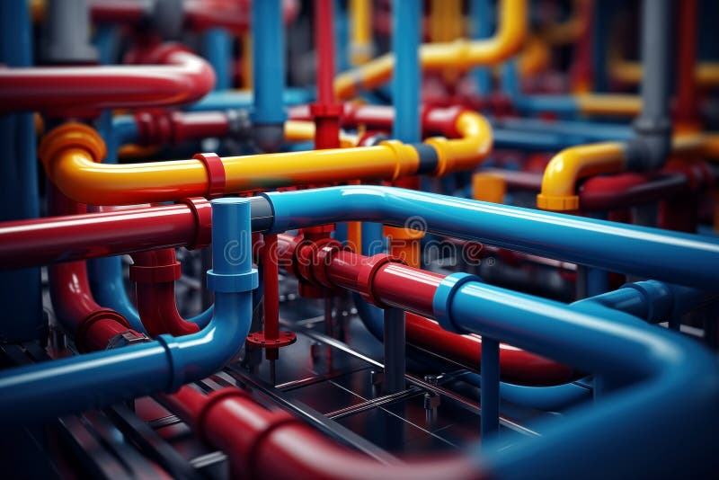 Complex Network of Multicolored Pipes. Industrial Pipeline System ...