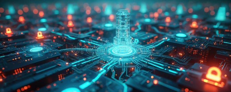 Complex Network of Computers with Colorful Connections, Futuristic ...