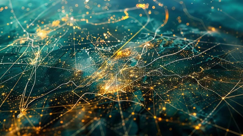 Complex Network of Connections Lighting Up Abstract World Map Stock ...