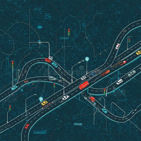 Complex Network of Digital Roads with Car and Bus Graphics ...