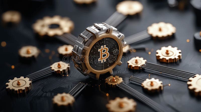 Complex Network of Gears Powered by Bitcoin Generative AI Illustration ...