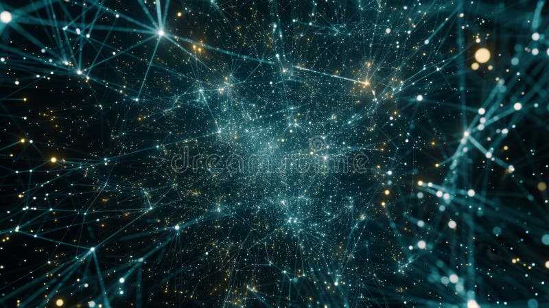 Complex Network of Glowing Nodes and Connections in Space Stock Image ...
