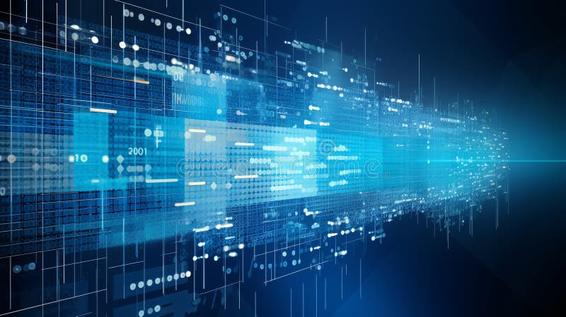 Complex Network of Glowing Paths and Nodes in a Digital Landscape Stock ...