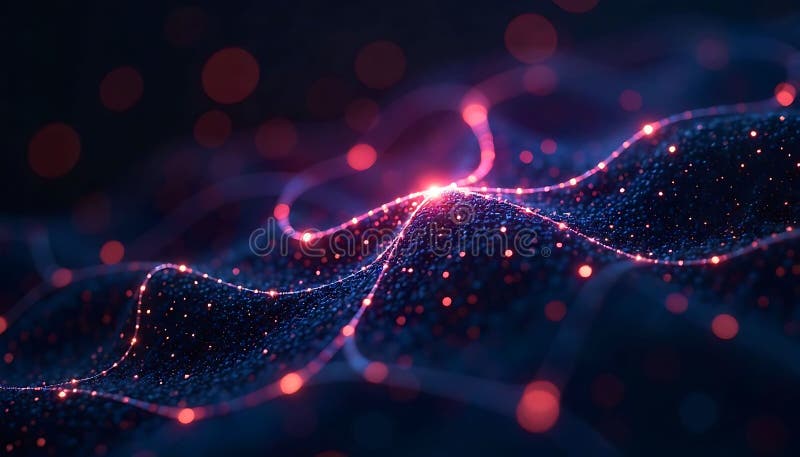 Abstract Glowing Network with Red and White Lights on a Dark Blue ...
