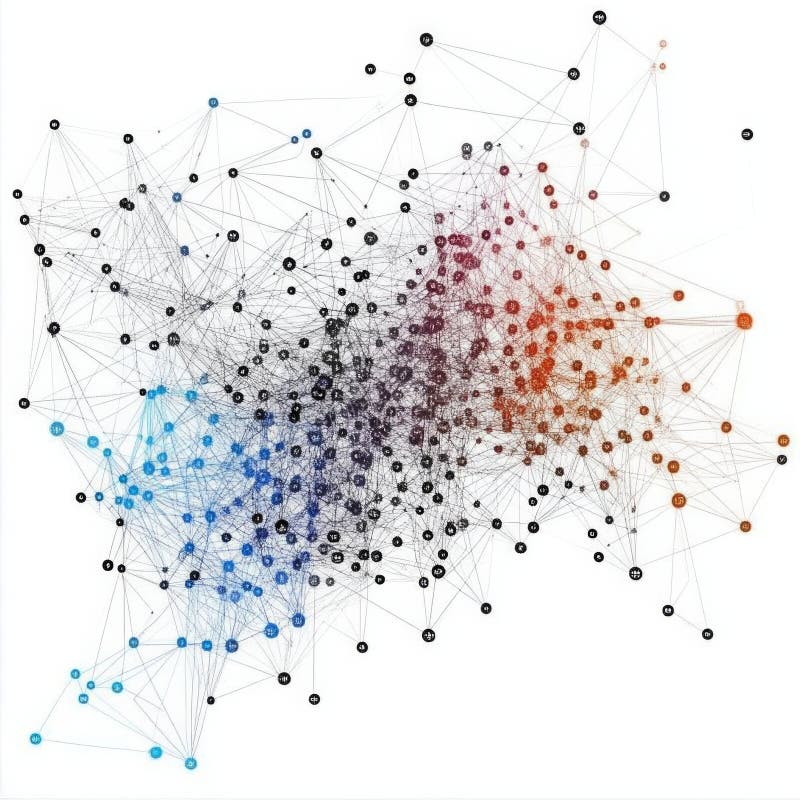 Complex Network Graph with Color-coded Nodes and Interconnected Lines ...