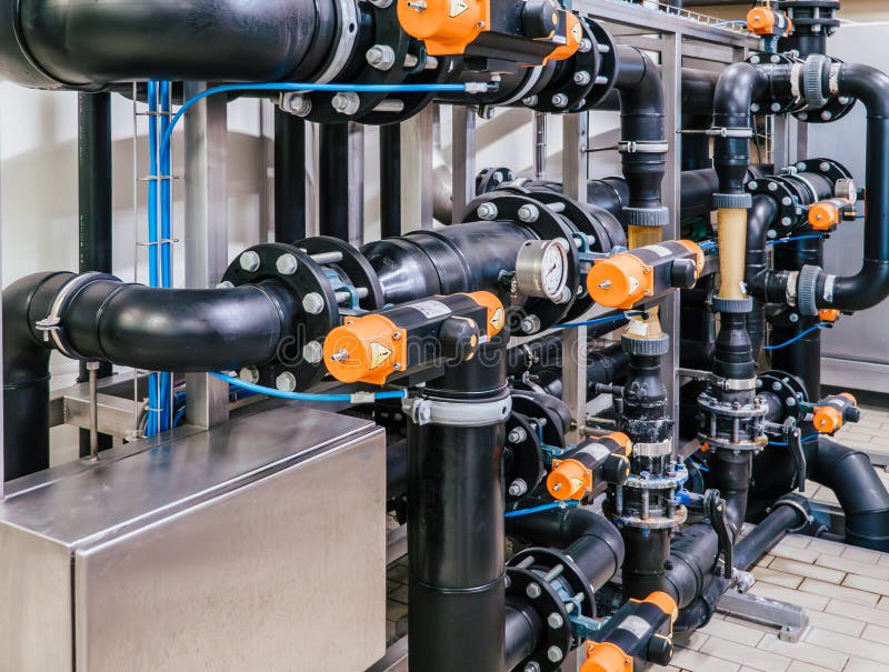Complex Network of Industrial Water Pipes and Valves Stock Photo ...
