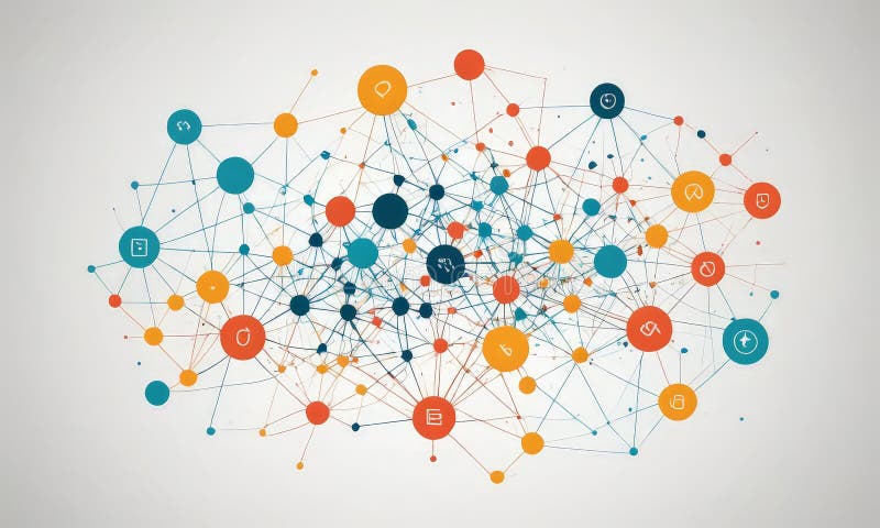 Complex Network Interconnected Circles and Lines, Varying in Color ...