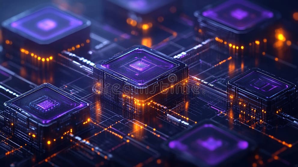 Complex Network of Interconnected Circuit Boards with Glowing ...