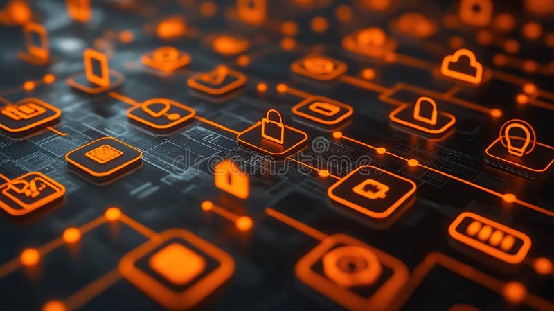 Complex Network of Interconnected Digital Security Icons Stock ...