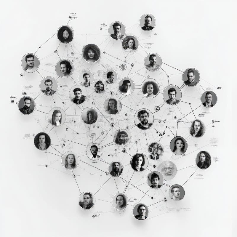 Complex Network of Interconnected People Displaying Social Connections ...