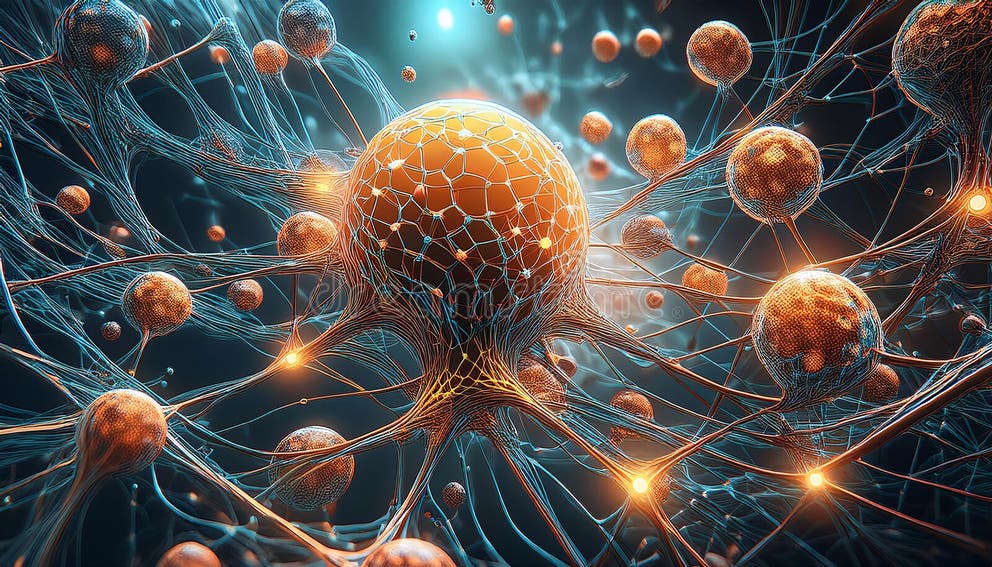 A Complex Network of Interconnected Spheres and Lines, Representing a ...