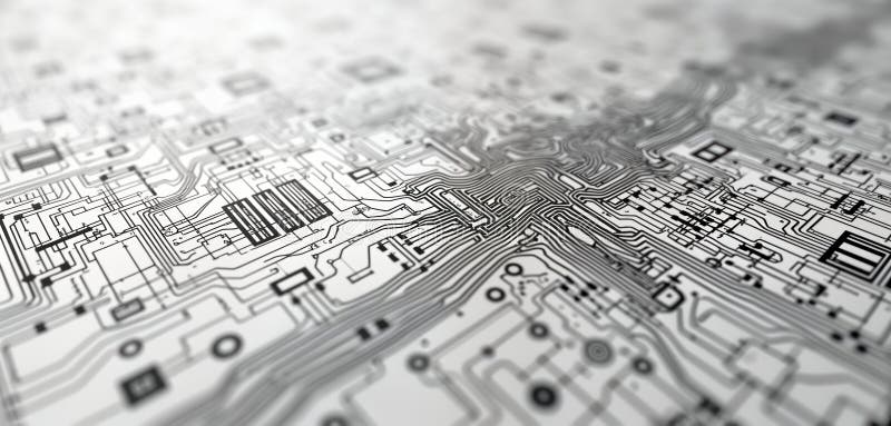 Complex Network of Intricate Circuit Lines, Components. Abstract Tech ...