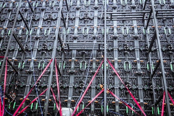 A Complex Network of Panels and Cables Supports Large Screens. Stock ...