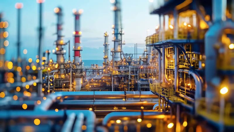 Industrial Pipeline Network Sprawling Across Oil Refinery Facility ...