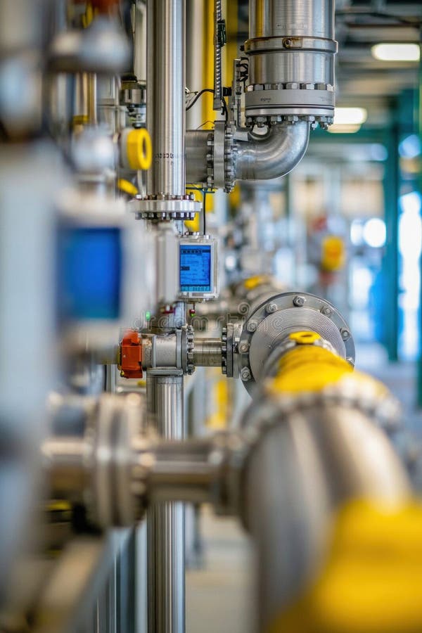 Industrial Pipes and Valves Controlling Flow in Modern Factory Stock ...