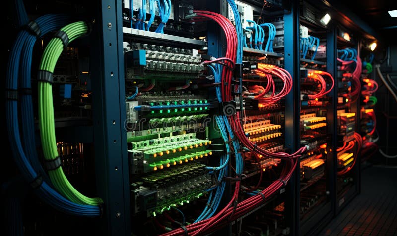 Complex Network Server Setup with Multiple Wires Stock Image - Image of ...
