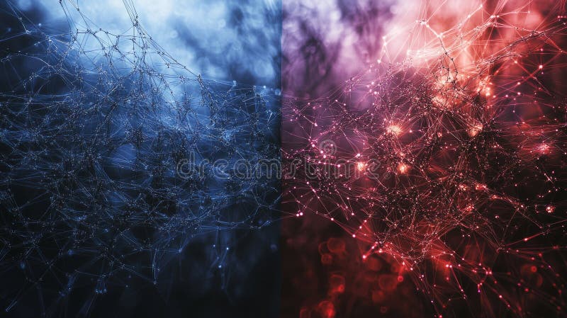 Complex Network Structure: Abstract Blue Red Digital Web Connections ...