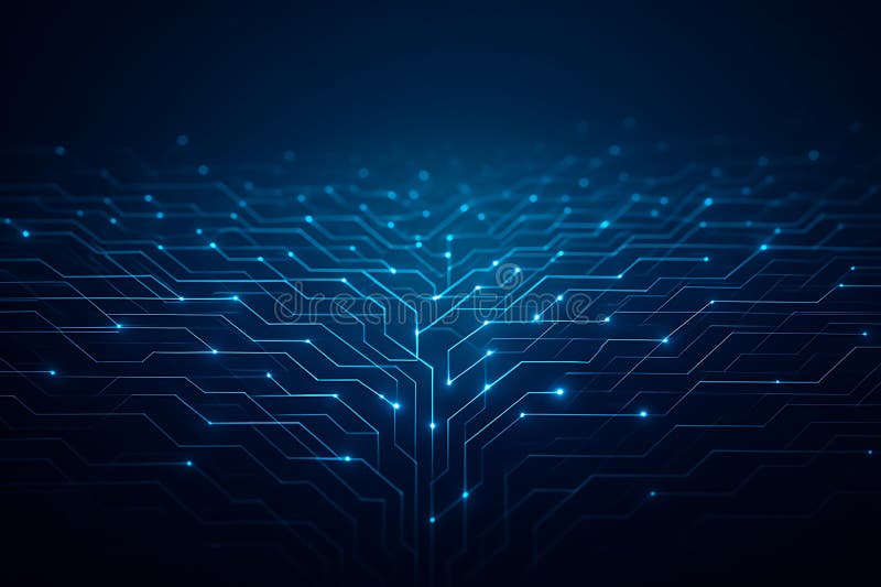 Abstract Glowing Blue Circuit Board Lines with Illuminated Nodes on a ...