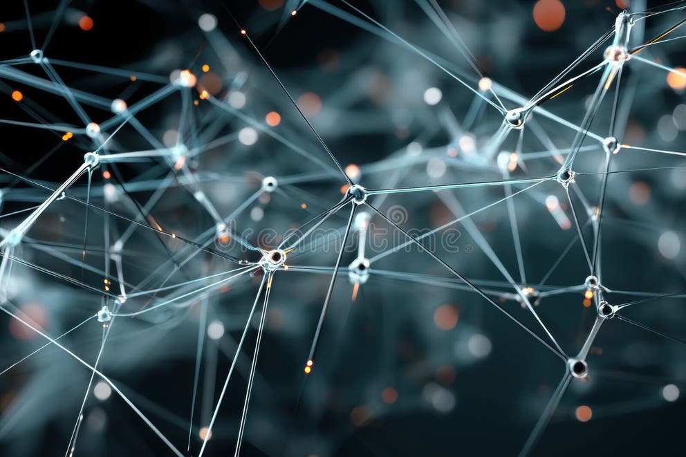 Transparent Neural Network Structure Showcasing Interconnected Nodes and Dynamic Sparks in a ...