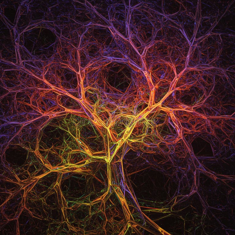 A Complex Network of Vibrant, Fractal-like Patterns Resembling a Neural ...