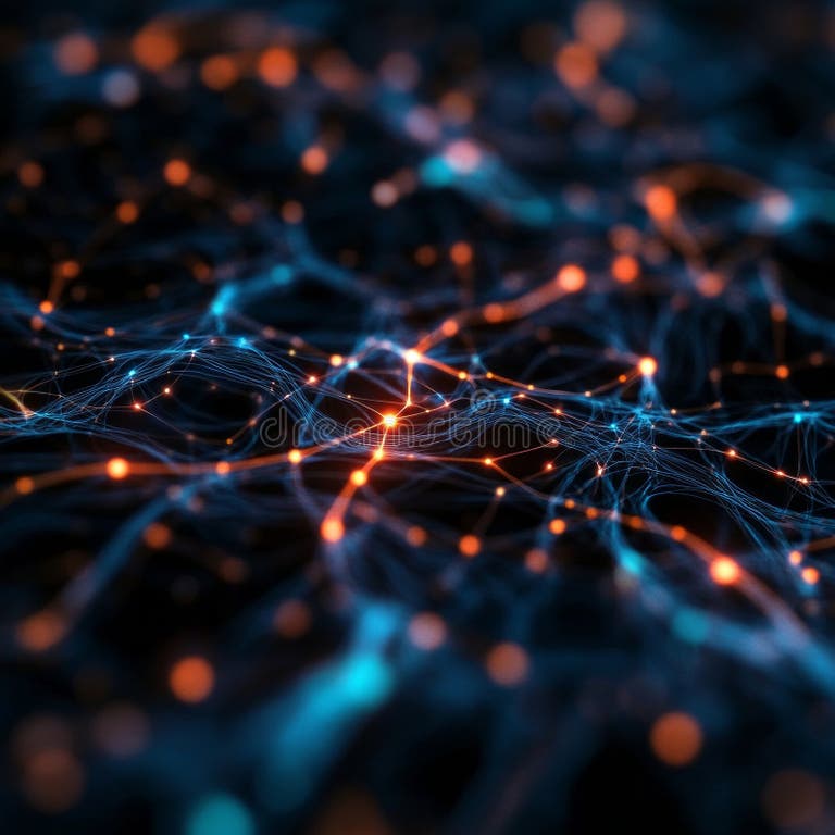 Complex Neural Network Patterns Illuminated by Vibrant Glowing Nodes Stock Image - Image of ...