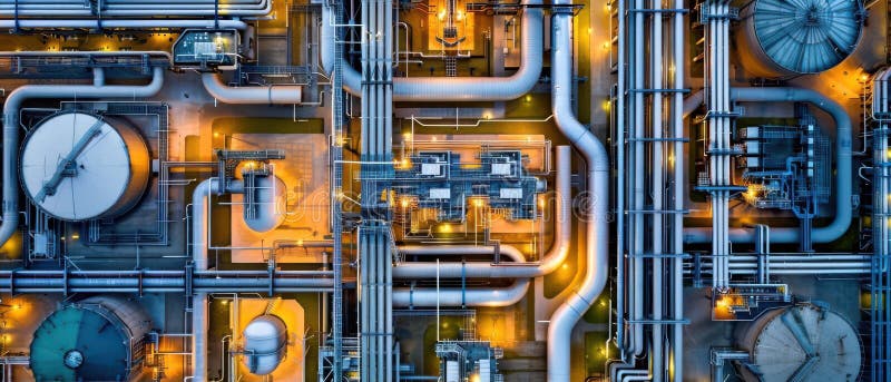 Complex Oil Refinery Plant Seen from Above, with a Labyrinth of ...