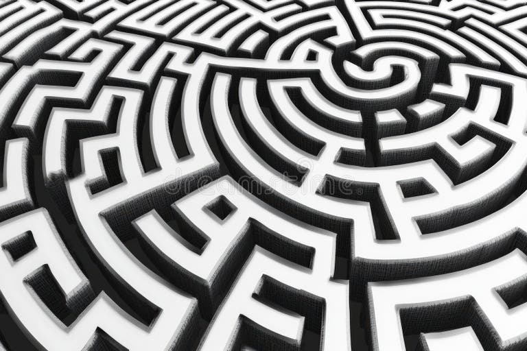 Intricate Black and White Maze Illustration with Complex Paths and ...