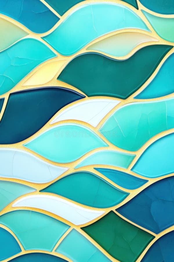 Complex Patterns of Teal Mosaic Tiles Arranged in Flowing Waves with ...