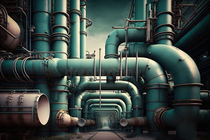 Complex of Pipes and Pipelines at Refinery Plant Stock Illustration ...