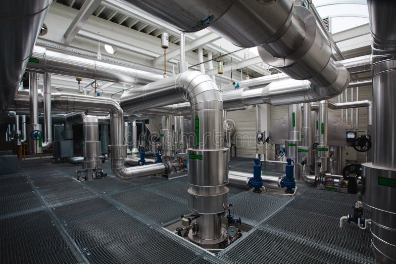 Complex Piping System with Hot Analog Pressure Gauge with Dust, Dirt ...